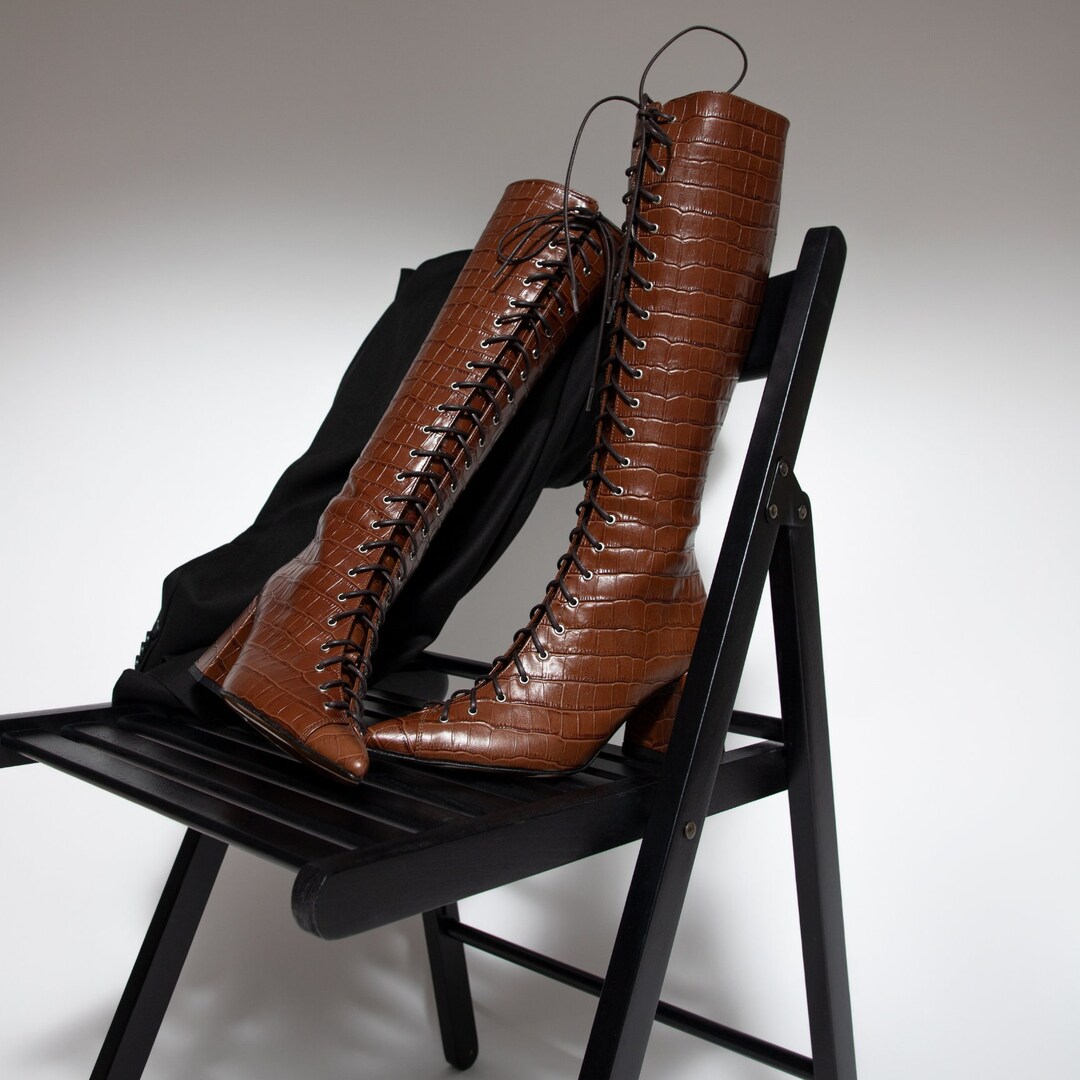 Textured-leather Boots Monica Brown, Knee High Leather Boots, High Heel ...