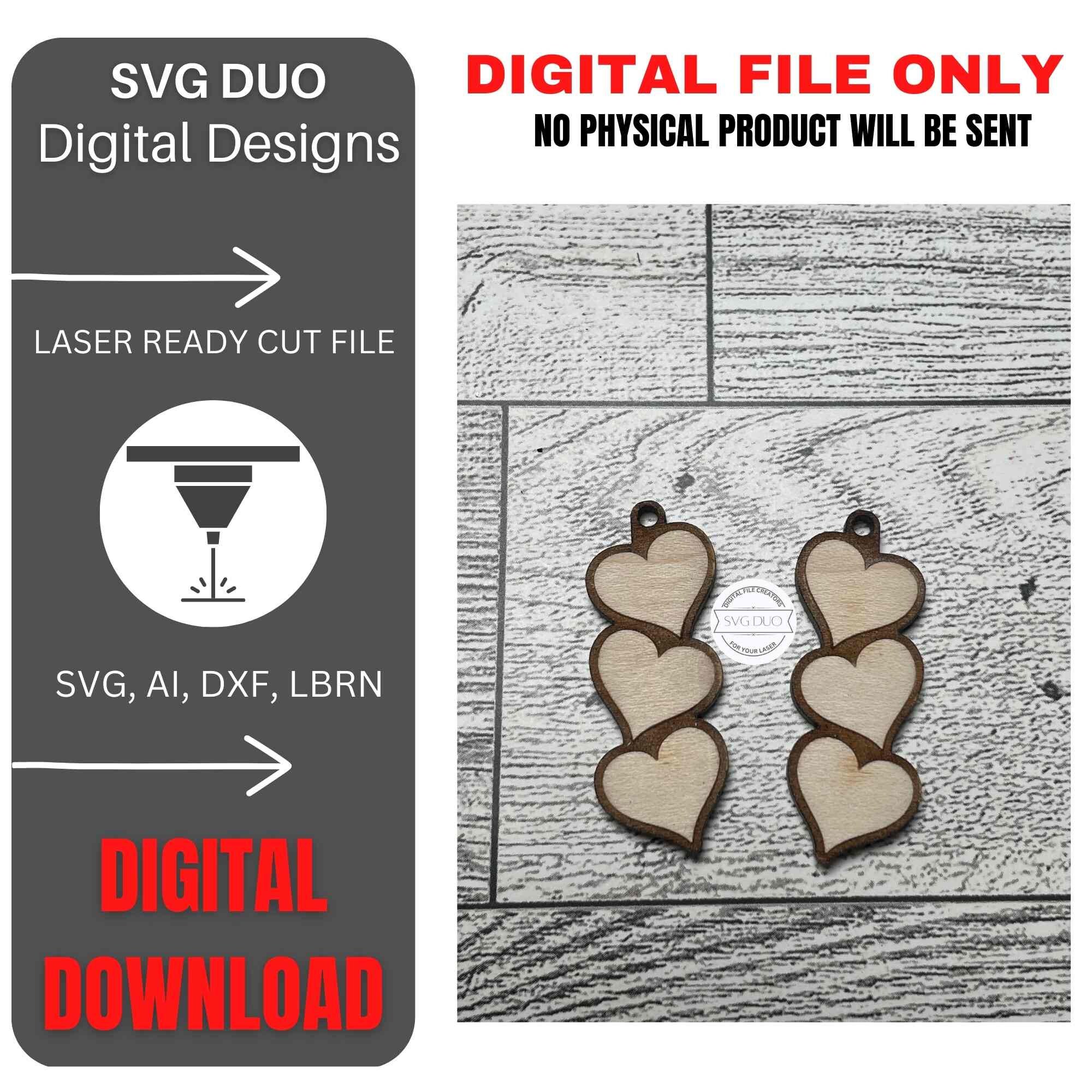 Heart Dangle SVG Cut File for Laser, Heart Dangle Earring Laser Earring File, Laser Machine ...
