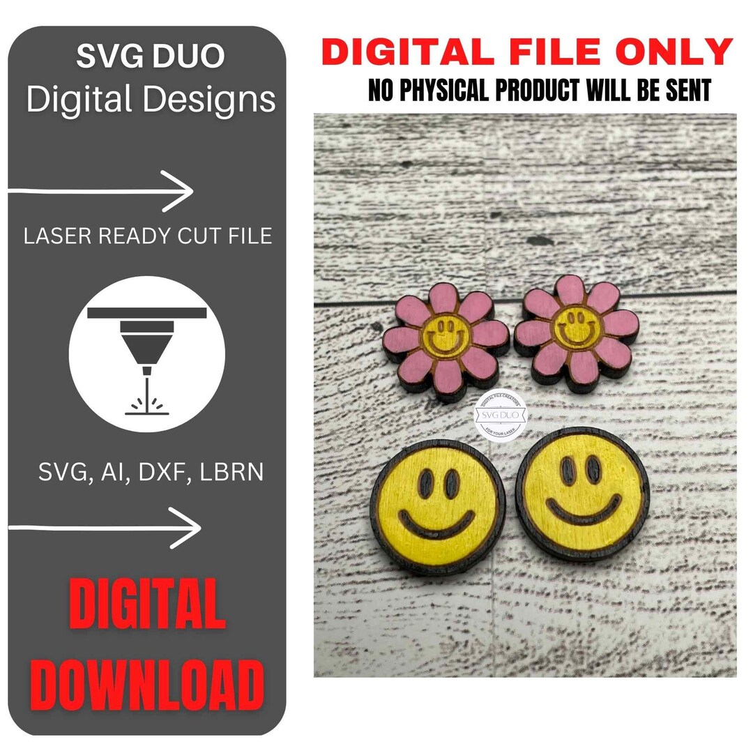 Emoji Smiley Face SVG, Flower Smile Face Stud SVG Digital Cut File ...