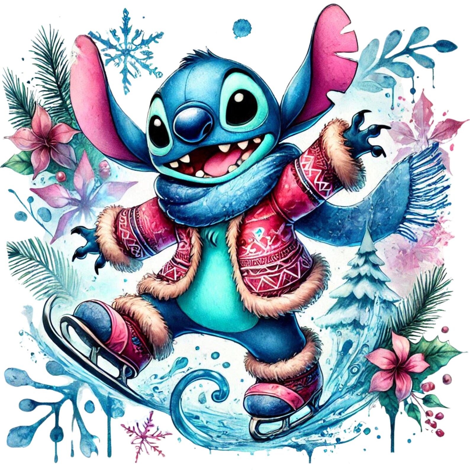 16 PNG Stitch Pink Winter Snow Watercolor Digital Design PNG File for ...