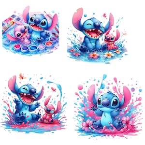 Stitch and Pink Stitch Watercolor PNG: High-resolution Digital Download ...