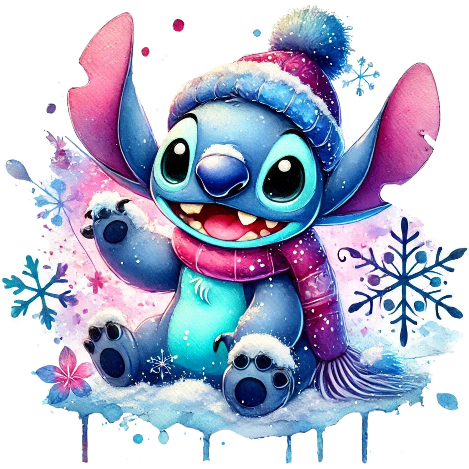 16 PNG Stitch Pink Winter Snow Watercolor Digital Design PNG File for ...