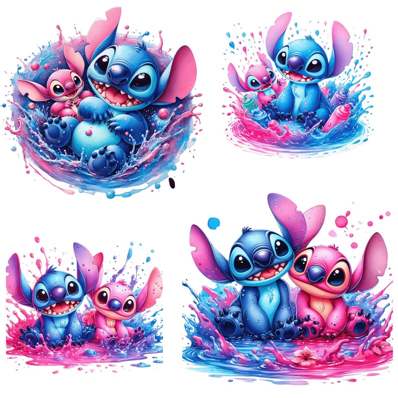 Stitch and Pink Stitch Watercolor PNG: High-resolution Digital Download ...