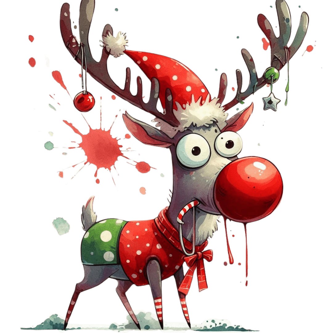 32 Funny Christmas Reindeer and Santa Claus Clipart PNG Bundle ...