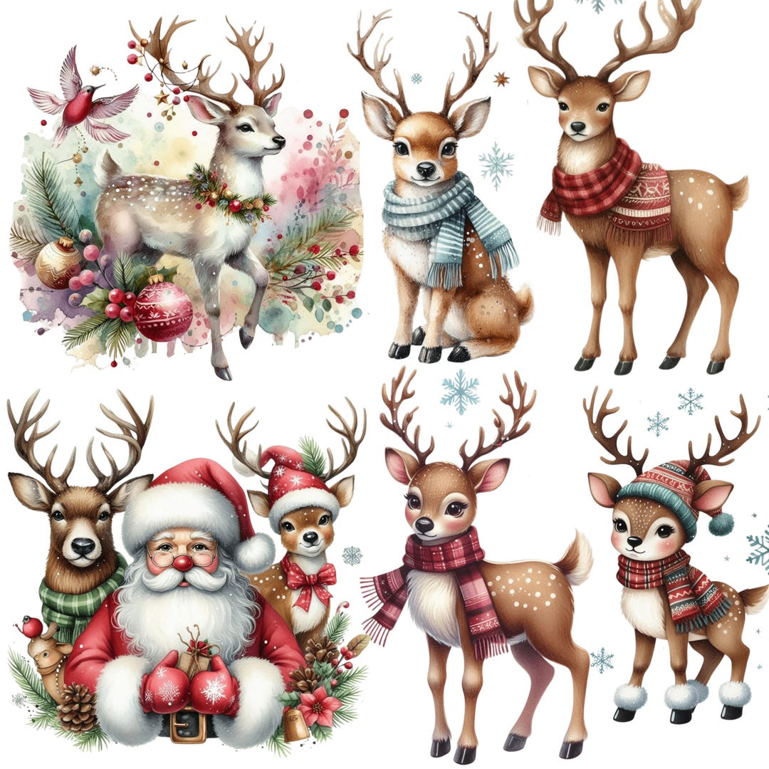 Watercolor Reindeer Clipart | Christmas PNG Graphics (instant Download ...