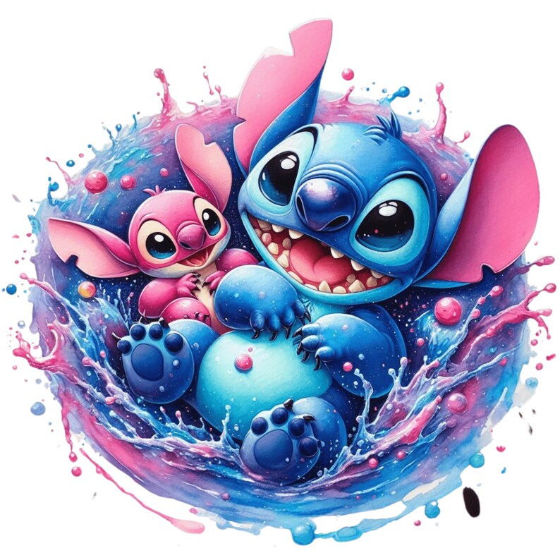 Stitch and Pink Stitch Watercolor PNG: High-resolution Digital Download ...