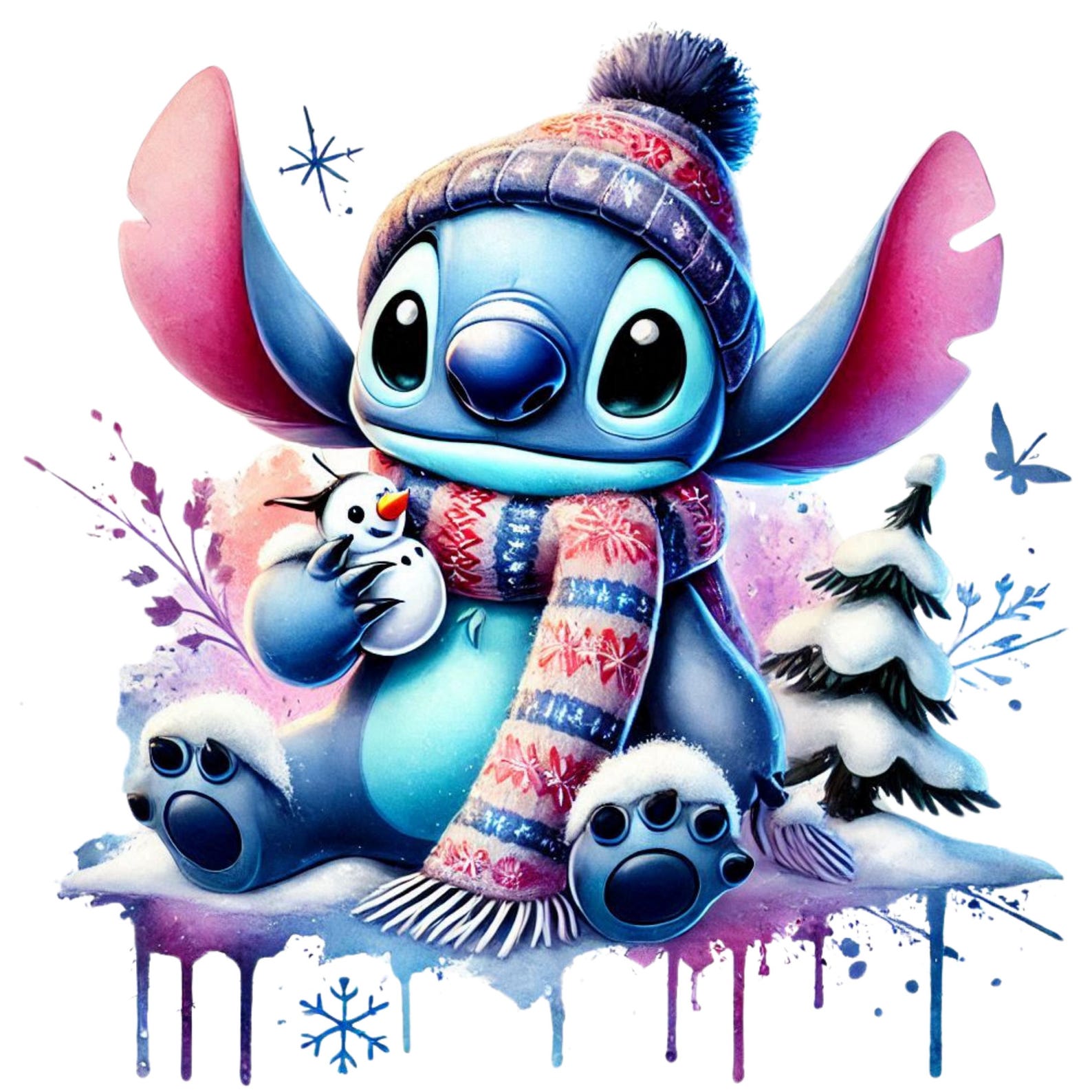 16 PNG Stitch Pink Winter Snow Watercolor Digital Design PNG File for ...