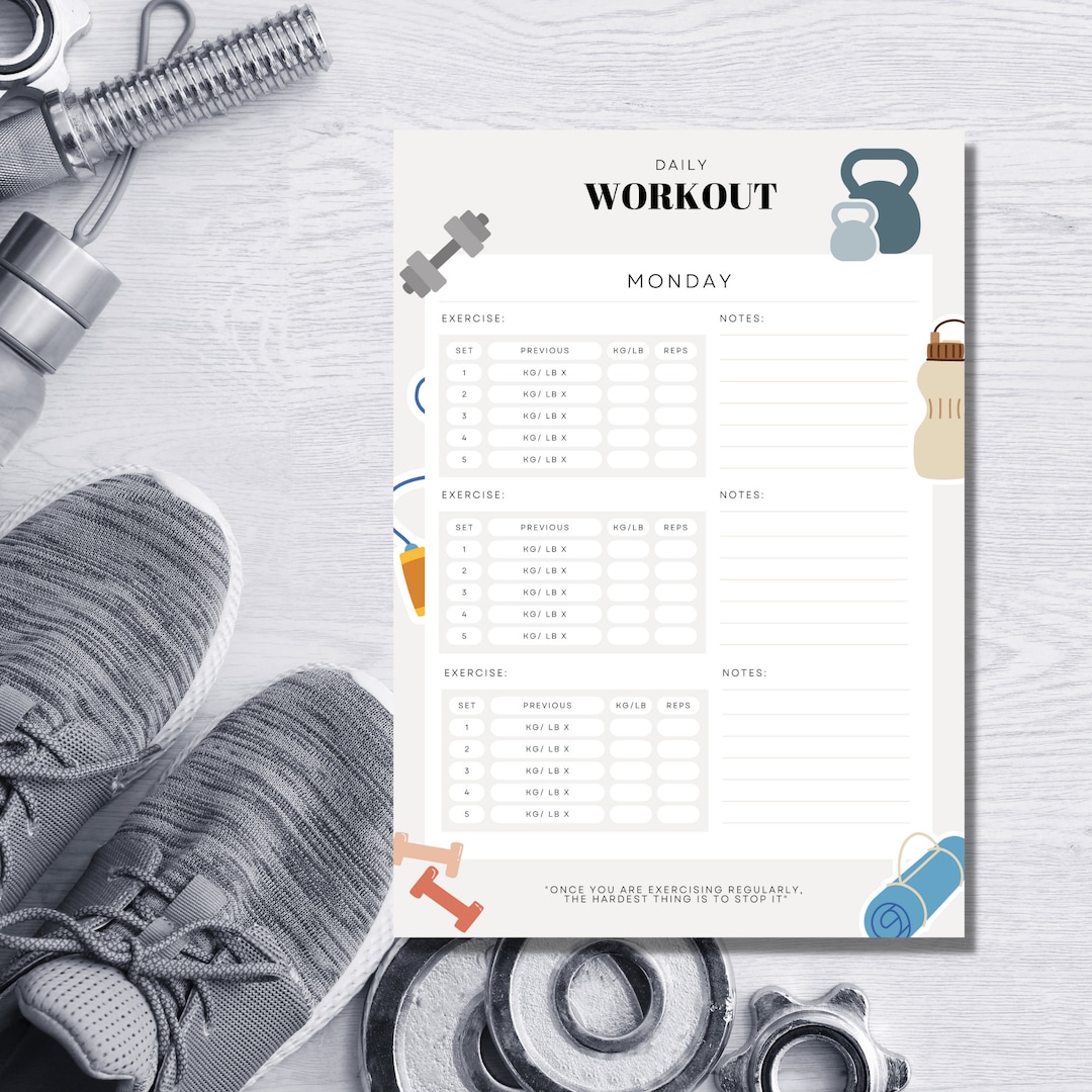 Daily Workout Planner, Workout Template, Track Exercises, Printable ...