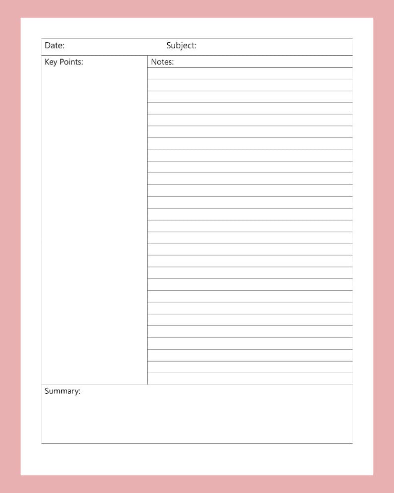 Cornell Notes Template Printable, Digital Goodnotes Download, Cornell ...
