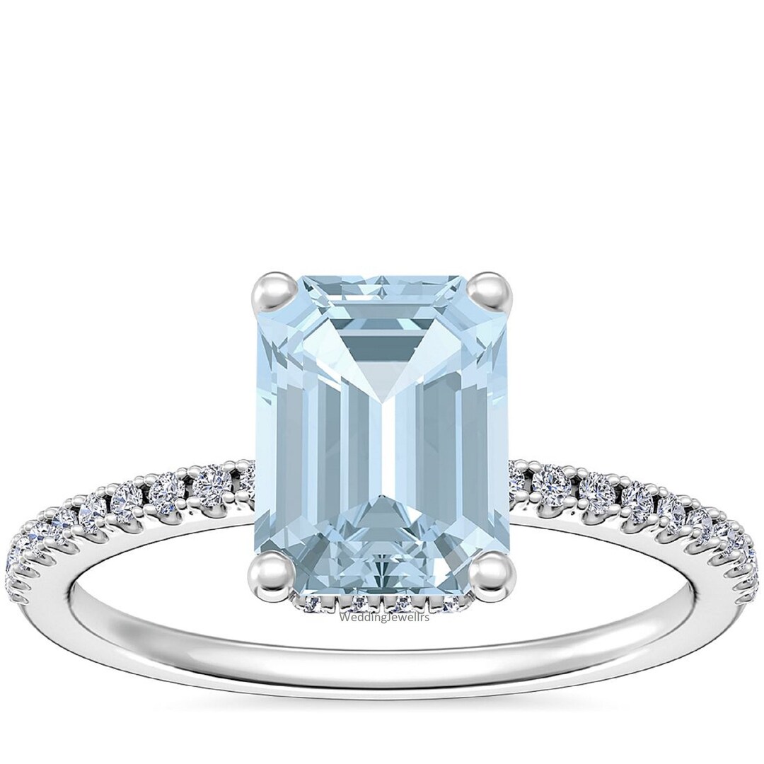 Emerald Cut Aquamarine Stone Engagement Ring Half Eternity - Etsy