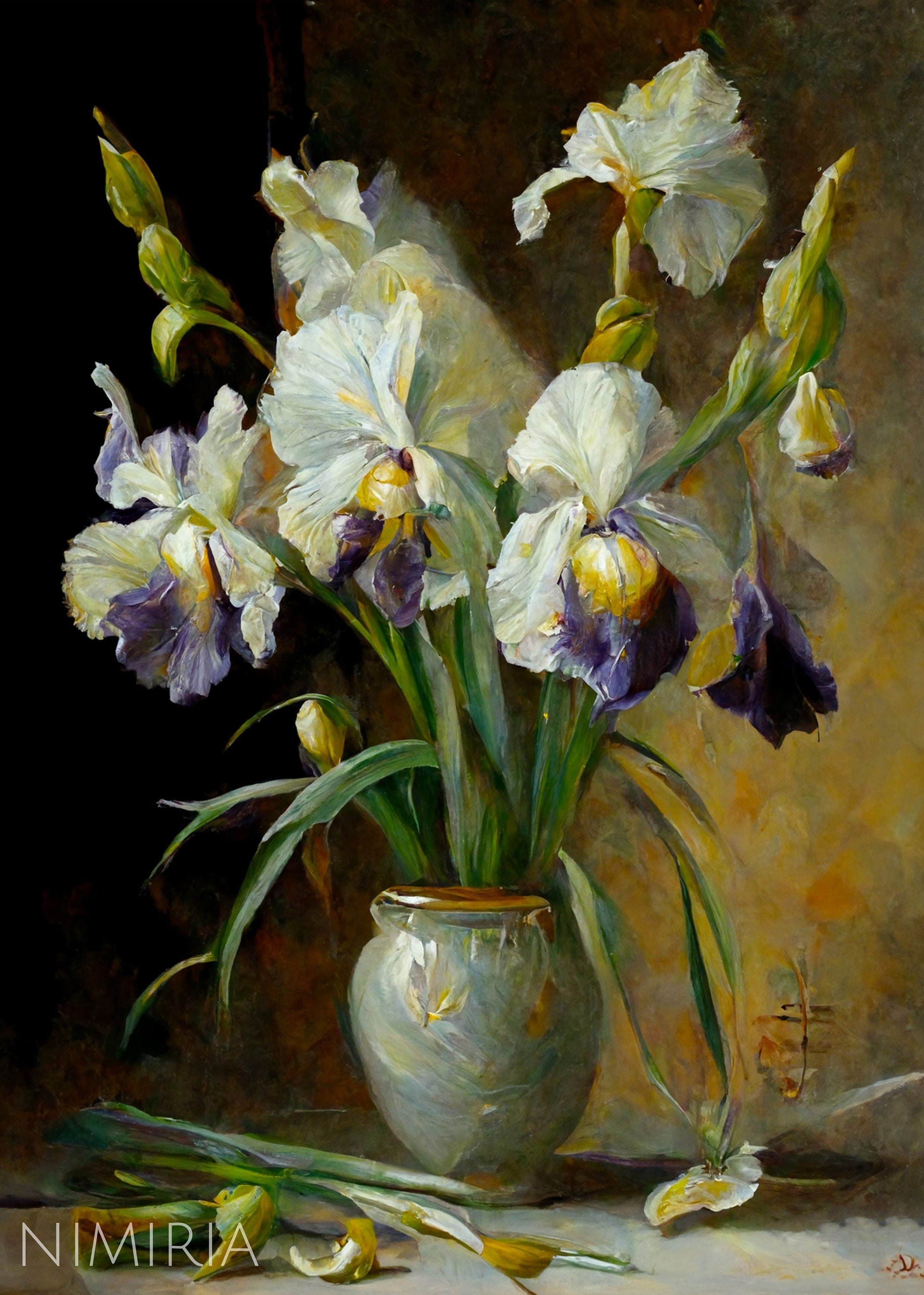 Iris Oil Painting - Flower Wall Art Print, Still Life Floral Decor, Fine Art Print Flower Wall ...