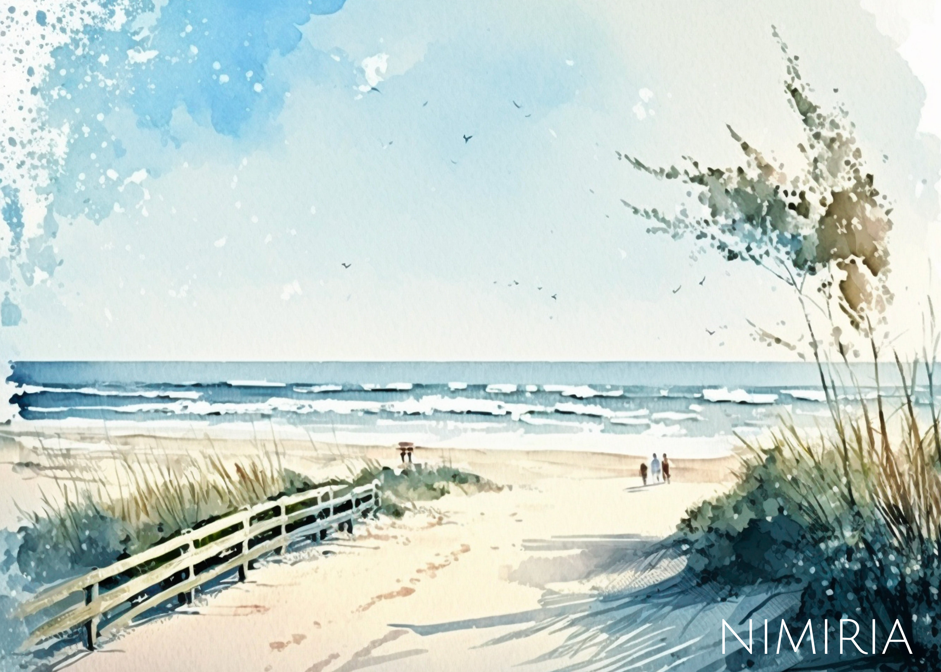 Printable Beach Watercolor Painting, Beach Print, Beach Wall Art ...