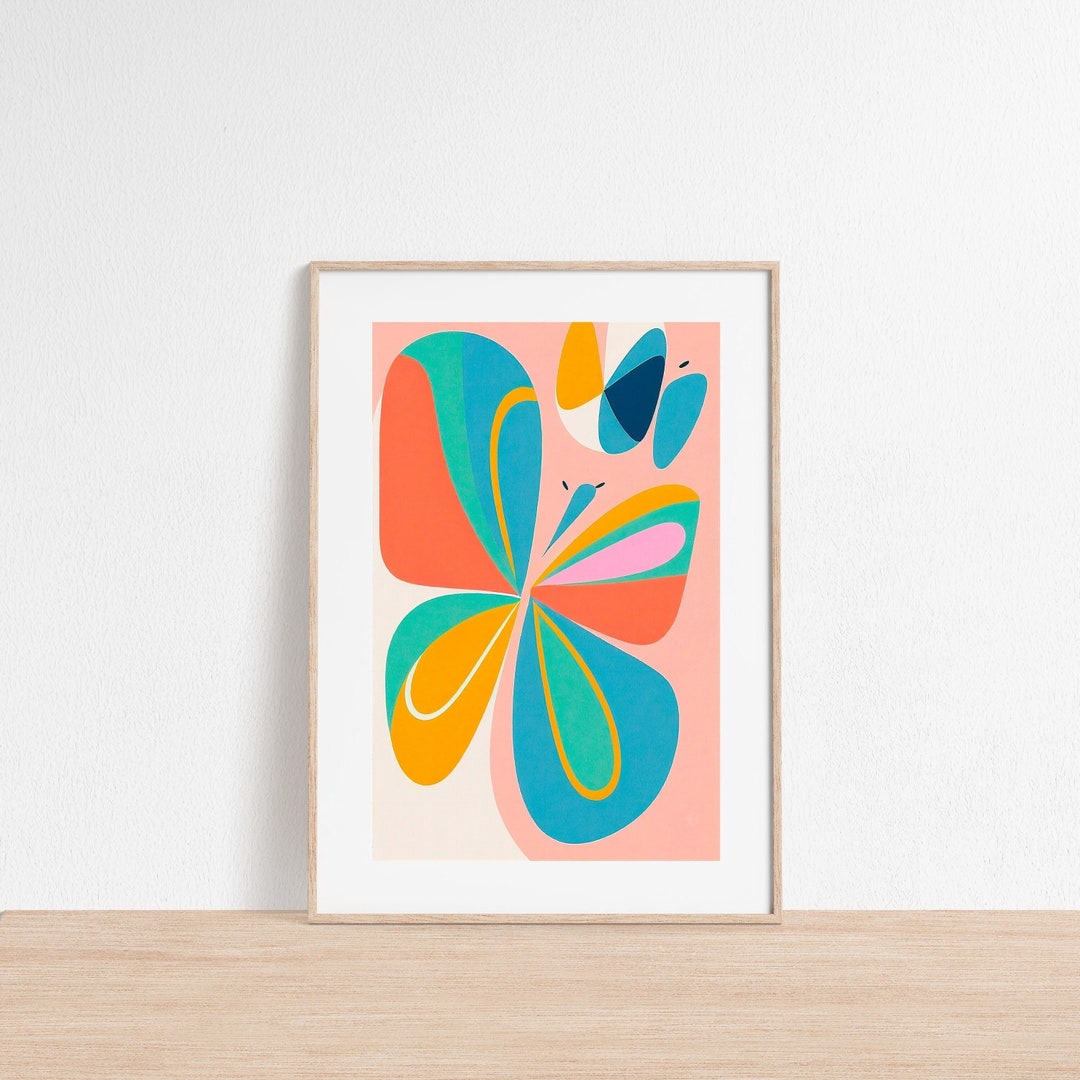 Matisse Style Abstract Butterfly Print Boho Colors - Modern Wall Art ...
