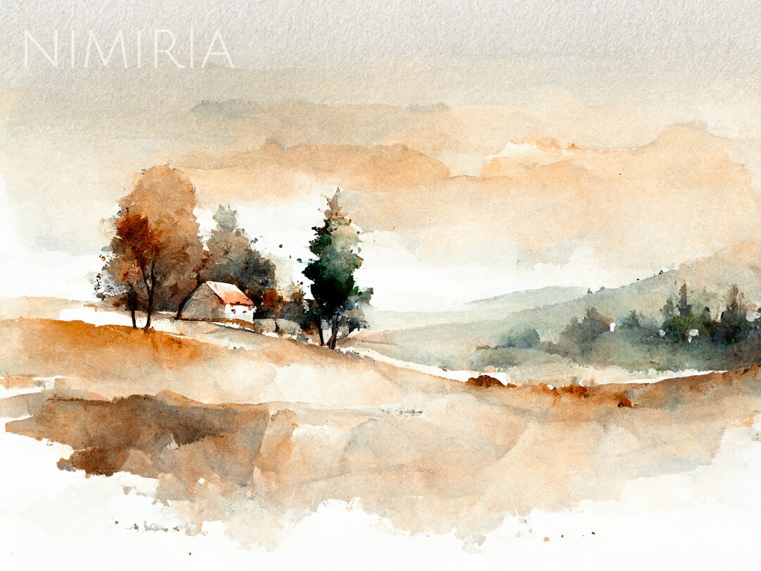 Printable Watercolor Field Painting Landscape, Vintage Landscape Art ...