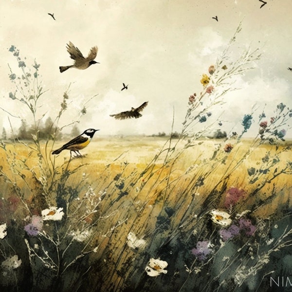 Printable Watercolor Field Painting Landscape, Vintage Landscape Art ...