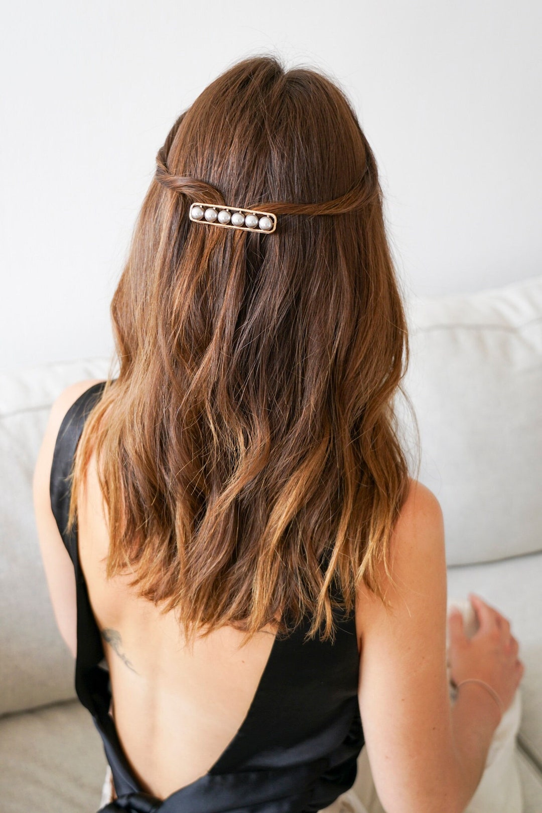 Rectangular Gold Barrette With Pearls, Modern Hair Accessories ...