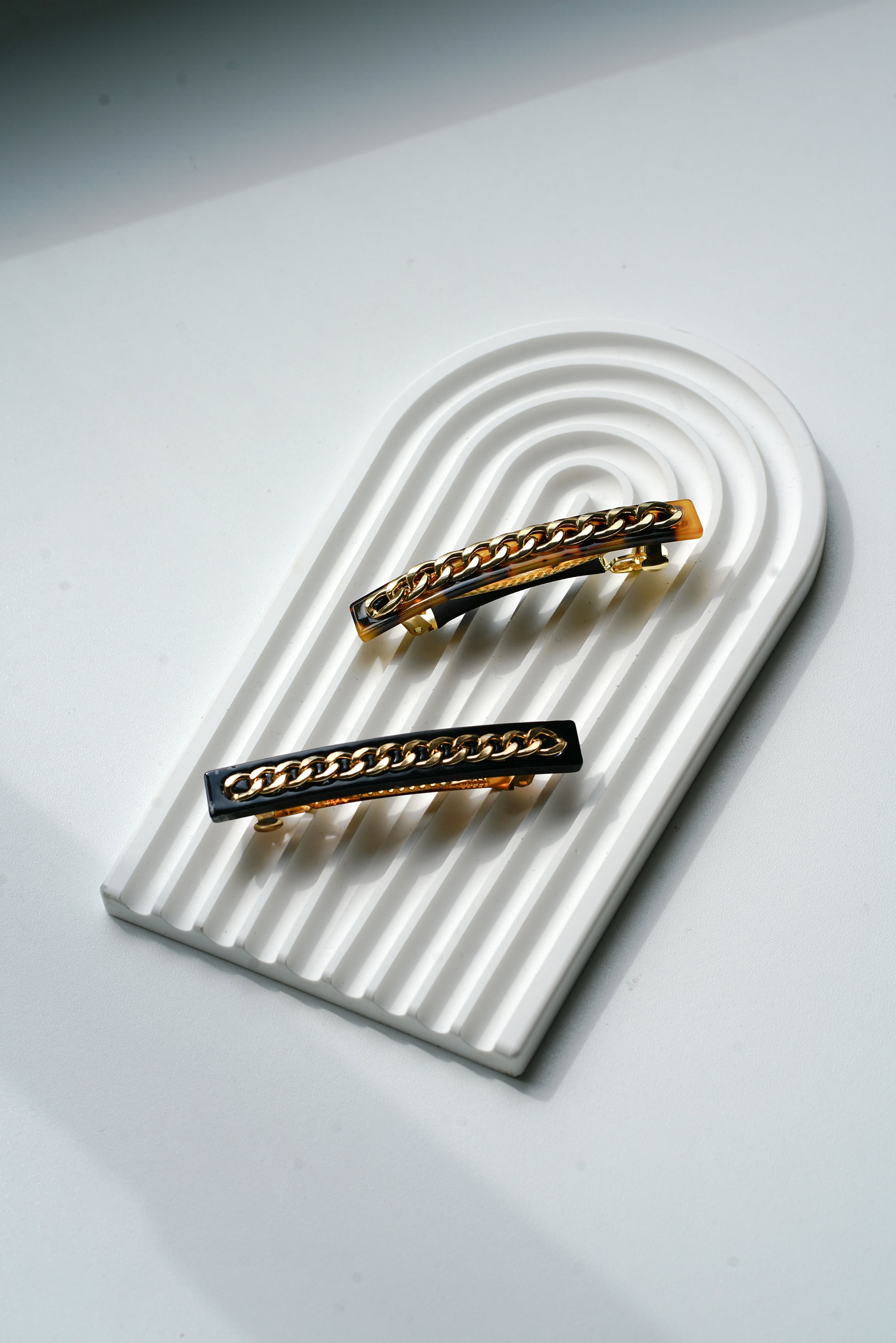 The Rectangular Barrette in Black Acetate, Barrette With Chain, Modern ...