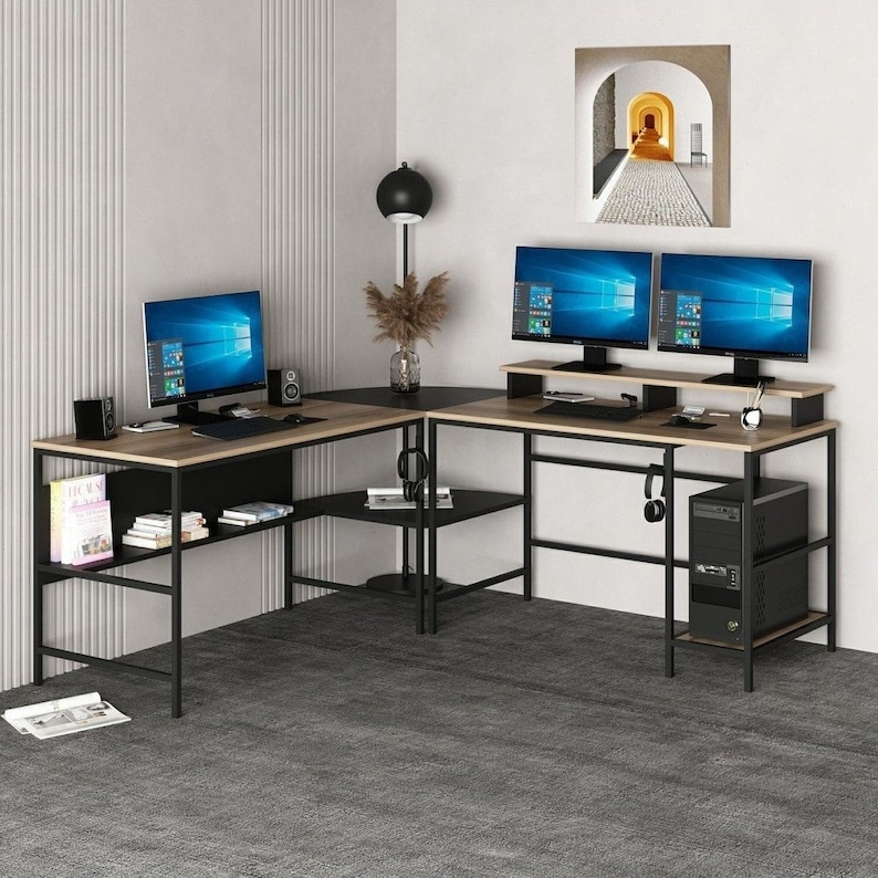 Wooden Corner Writing Desk Reclaimed L Shaped Wood - Etsy