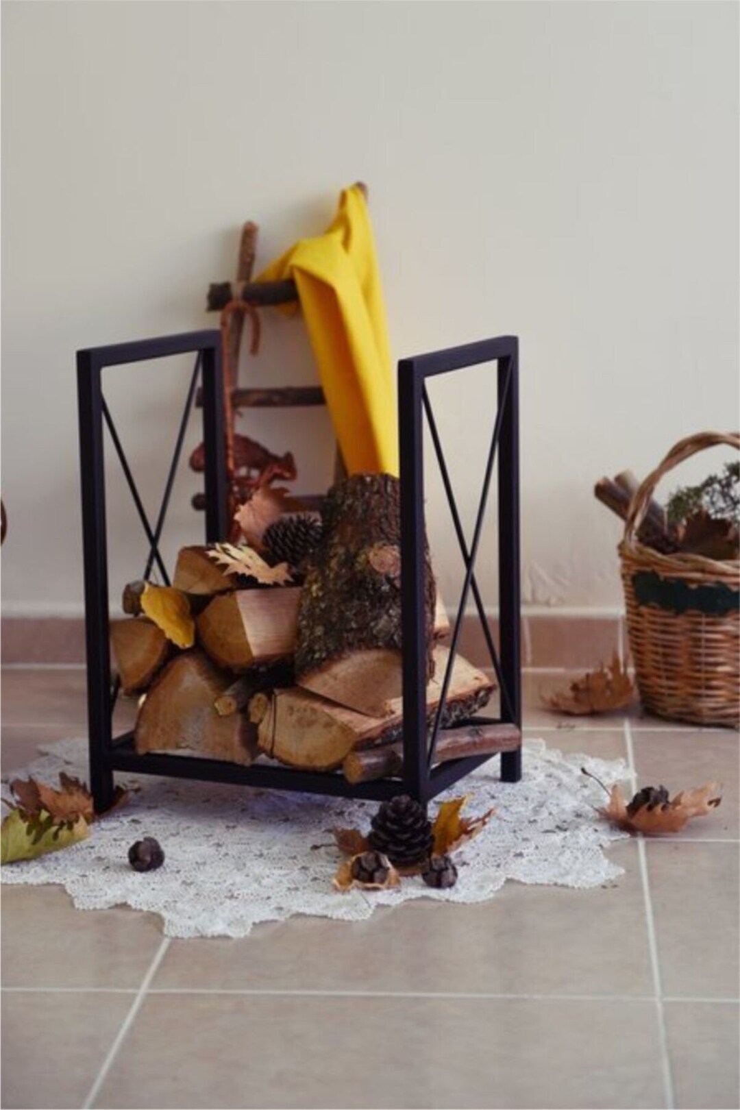 Metal Indoor Firewood Rack, Steel Firewood Holder, Firewood Storage ...