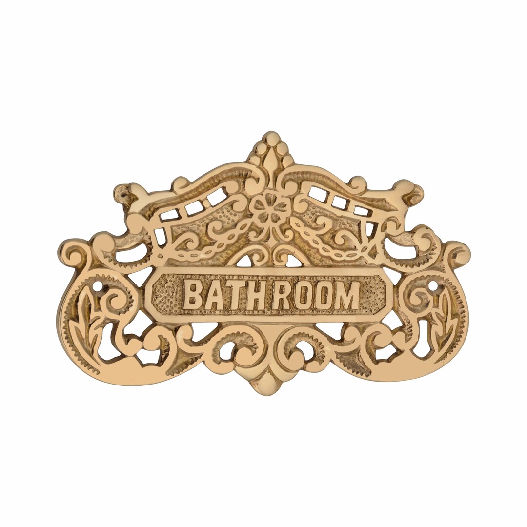 Solid Brass Bathroom Door Sign – Antique Style Bathroom Plaque – Ornate ...
