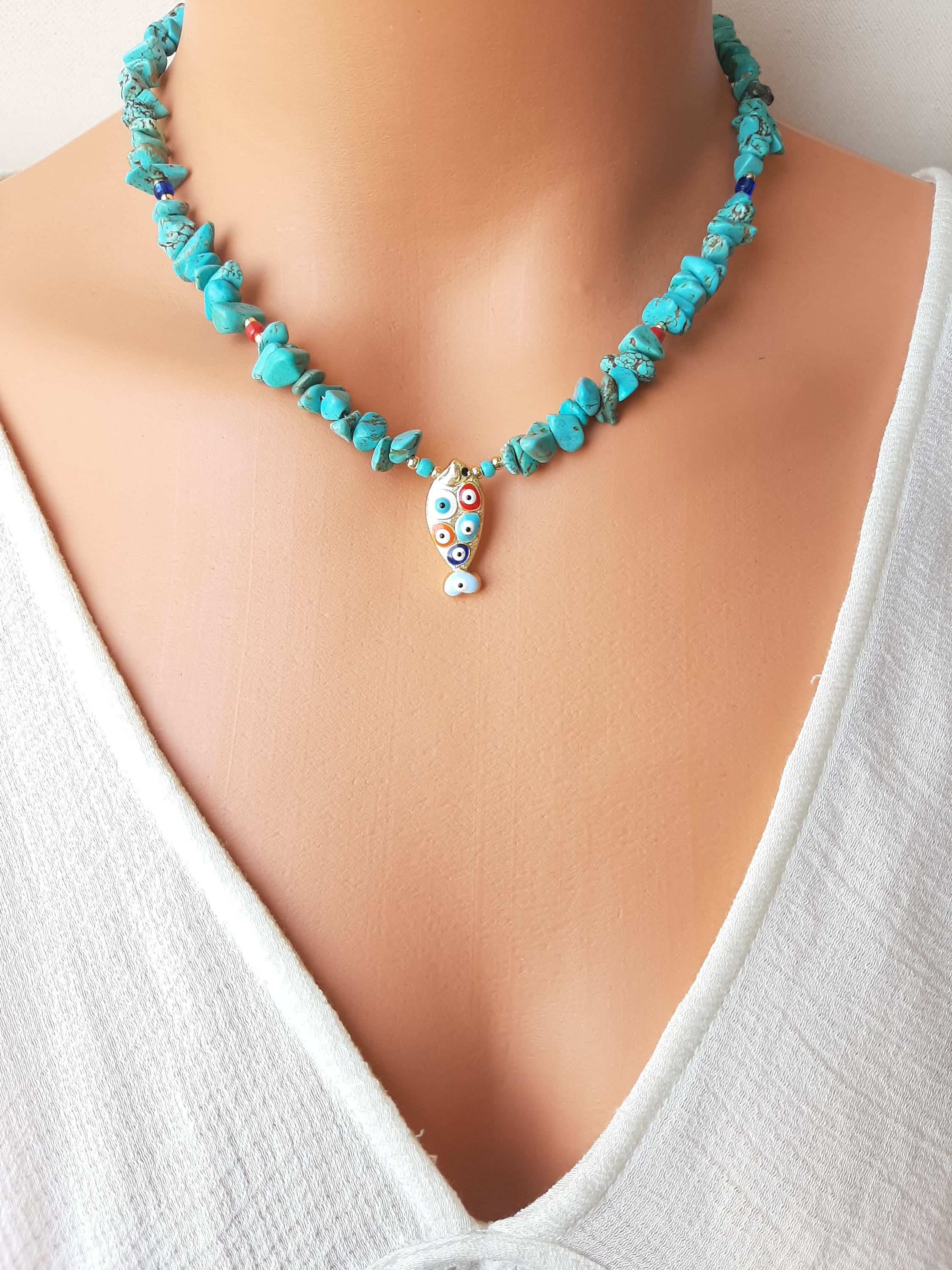 Collier turquoise véritable, collier de perles turquoise, collier à ...