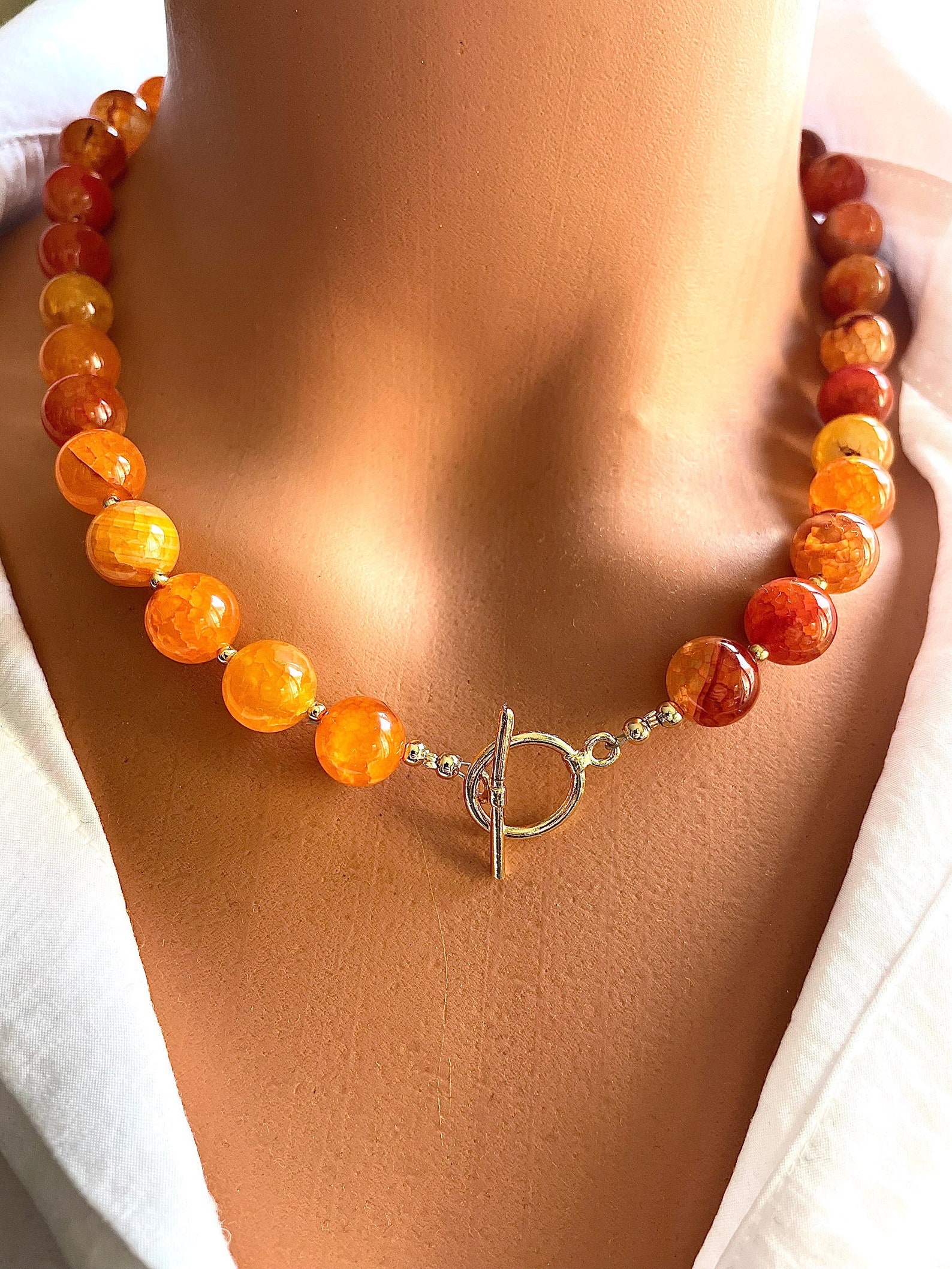 Handcrafted Orange Beaded Necklace: - Etsy