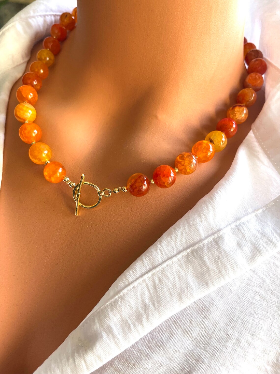 Handcrafted Orange Beaded Necklace: - Etsy