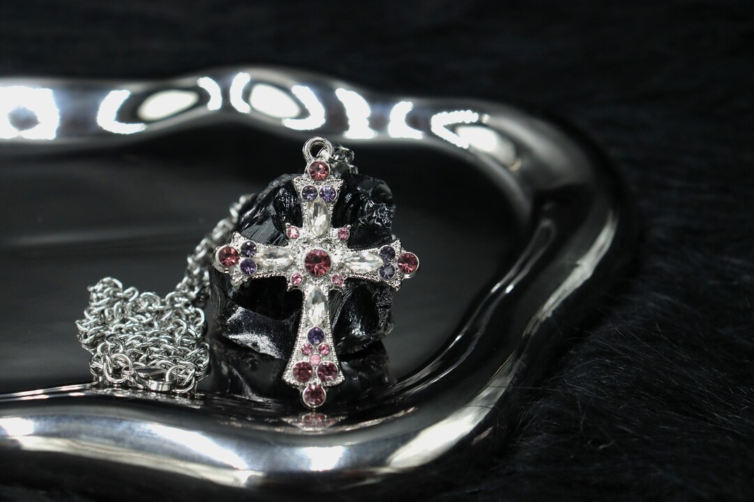 Gemstone Cross Necklacegemstone Cross Charmgothic Cross - Etsy