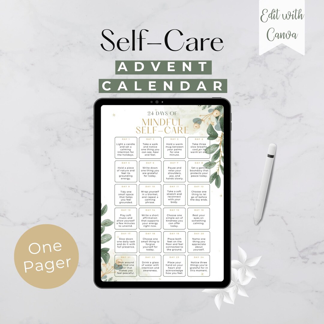 Self-care Advent Calendar Canva Template, 24-day Mindful Christmas ...