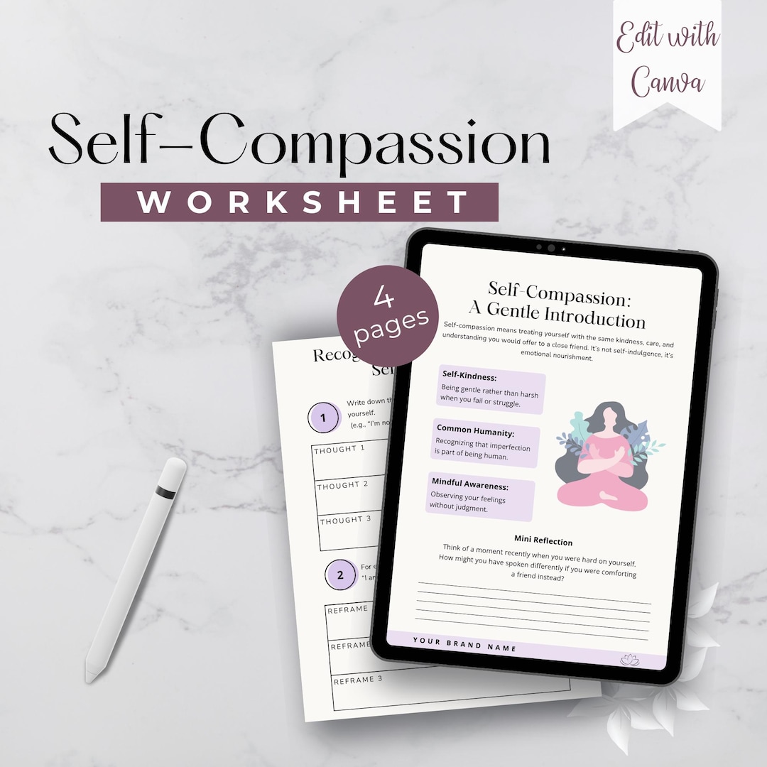 Self-compassion & Inner Critic Worksheet, Editable Purple Canva ...