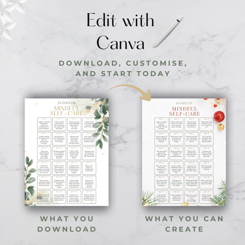 Self-care Advent Calendar Canva Template, 24-day Mindful Christmas ...