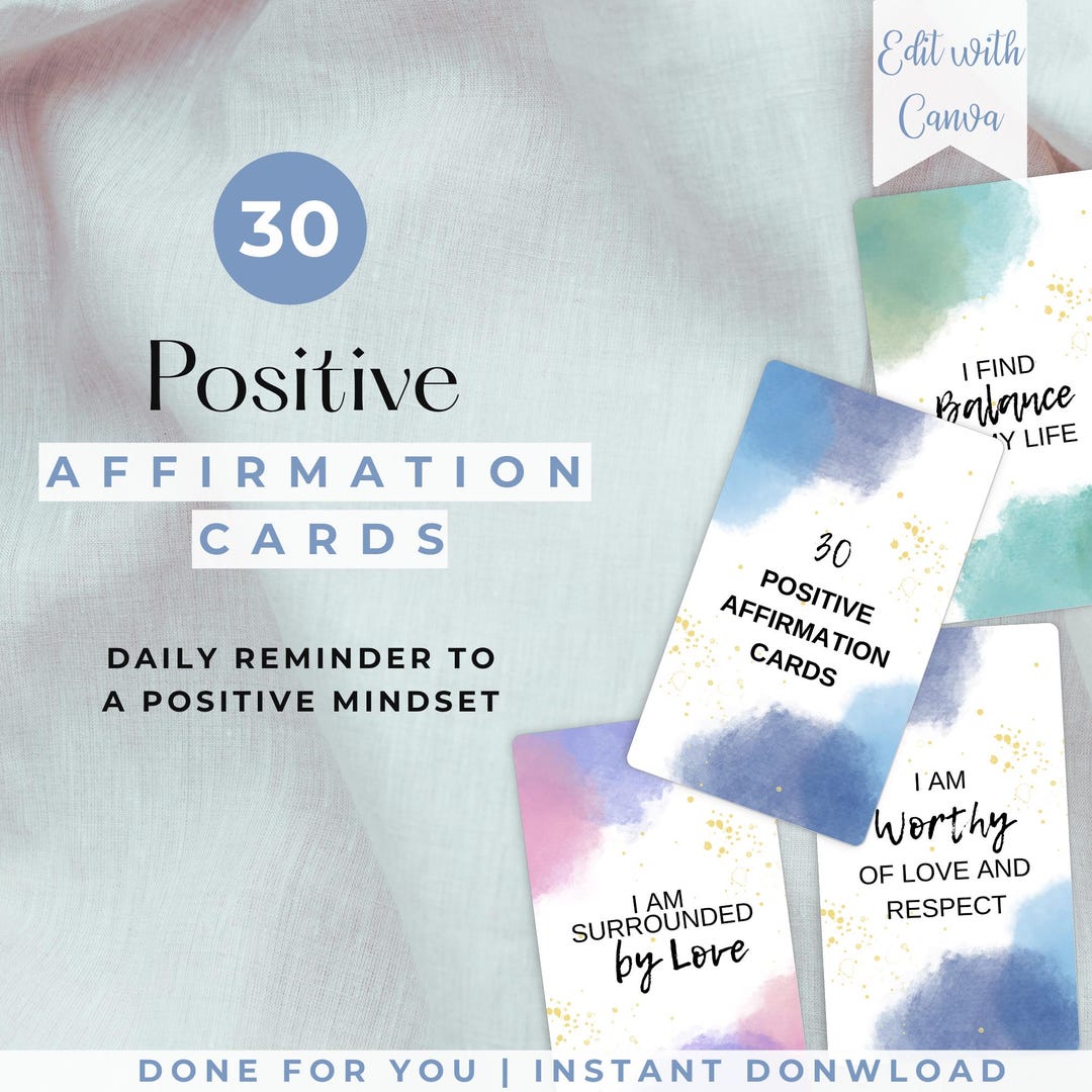 Positive Affirmation Cards Canva Template, 30 Editable Daily Cards, I ...