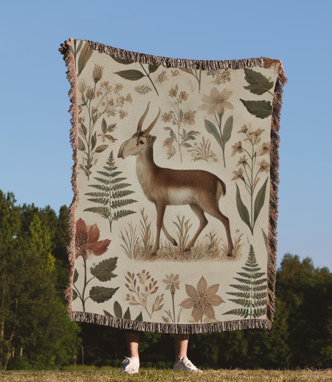 Saiga Antelope Woven Blanket - Antelope Woven Tapestry, Antelope ...
