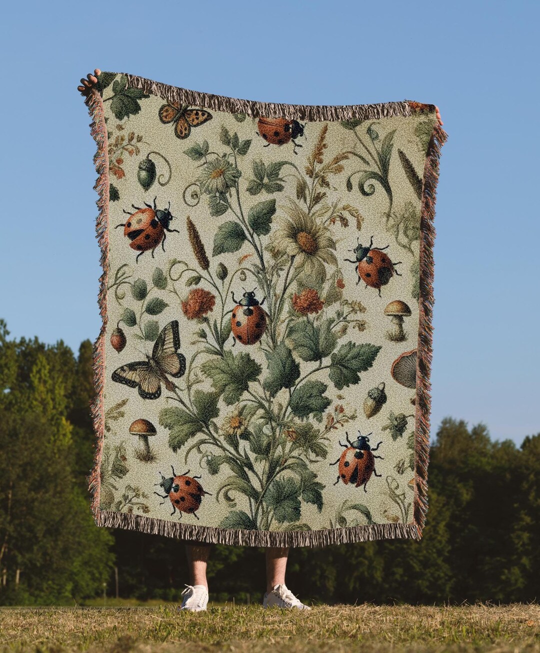 Ladybug Woven Blanket, Ladybug Boho Woven Tapestry, Ladybug Throw Wall ...