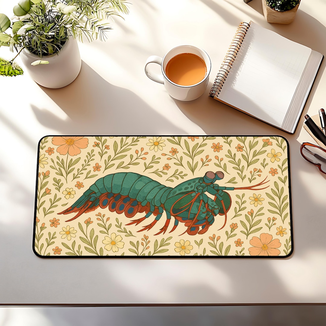 Mantis Shrimp Desk Mat, Squilla Cottagecore Desk Mat, Sea Locust Lover ...