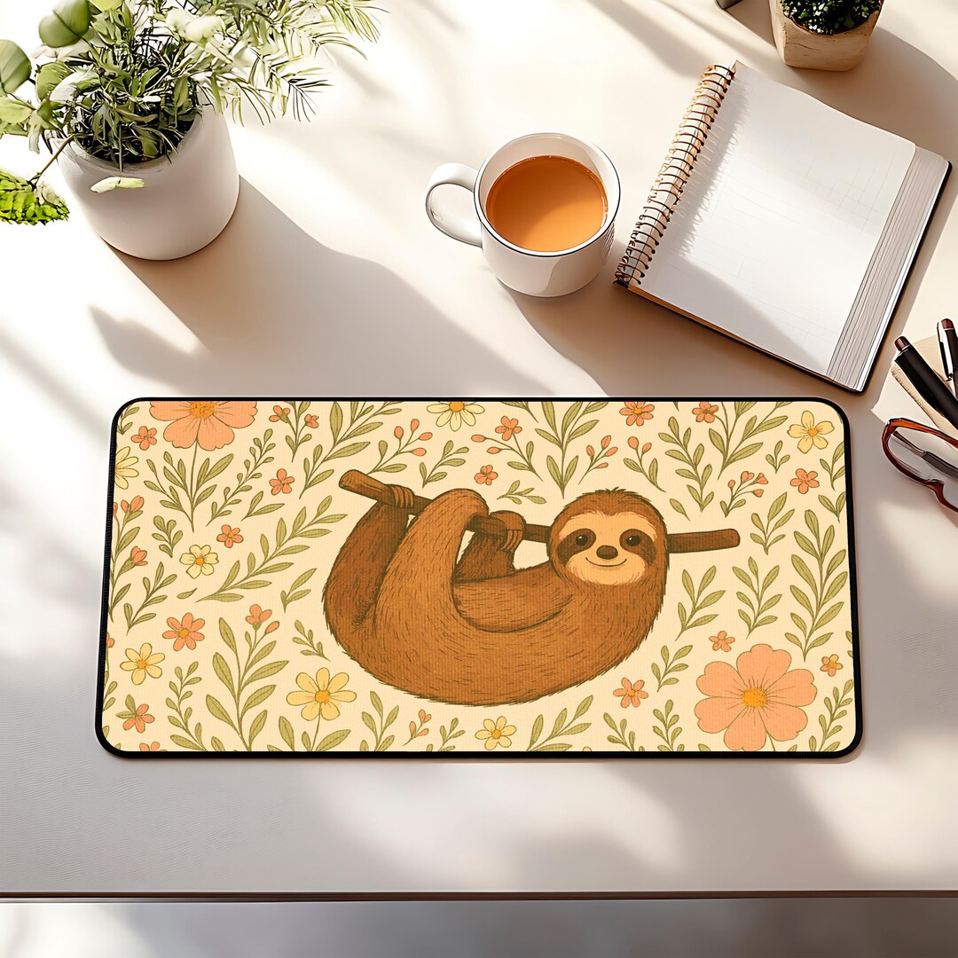 Sloth Desk Mat, Sloths Cottagecore Desk Mat, Sloth Lover Floral Mouse ...