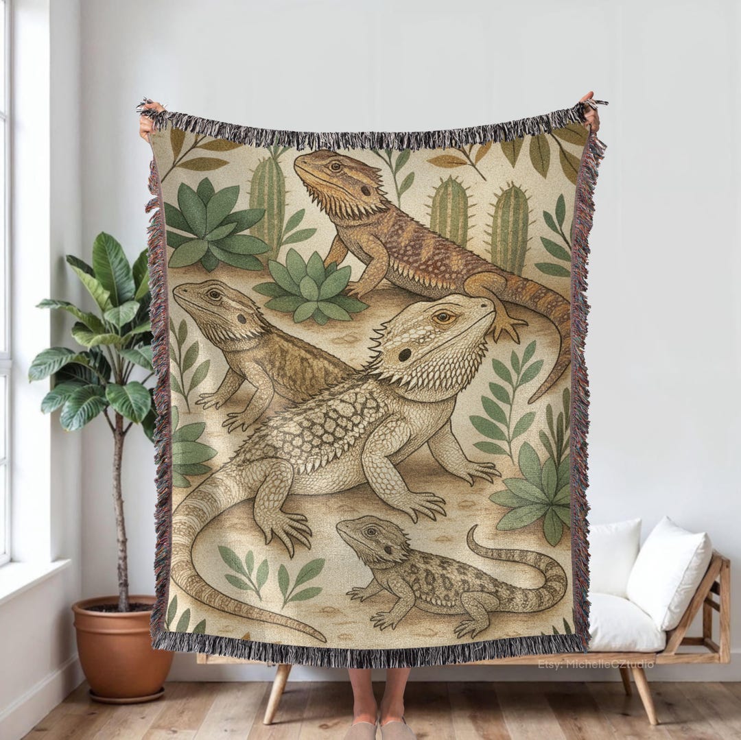 Bearded Dragon Boho Woven Blanket, Lizard Baby Fleece Throw, Bearded ...