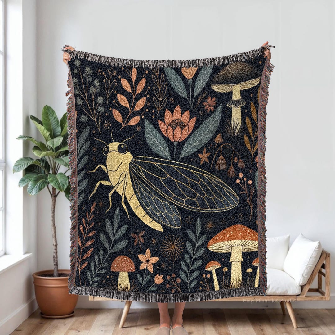 Cicada Woven Blanket, Cicada Floral Tapestry, Cicada Lover Gift, Insect ...