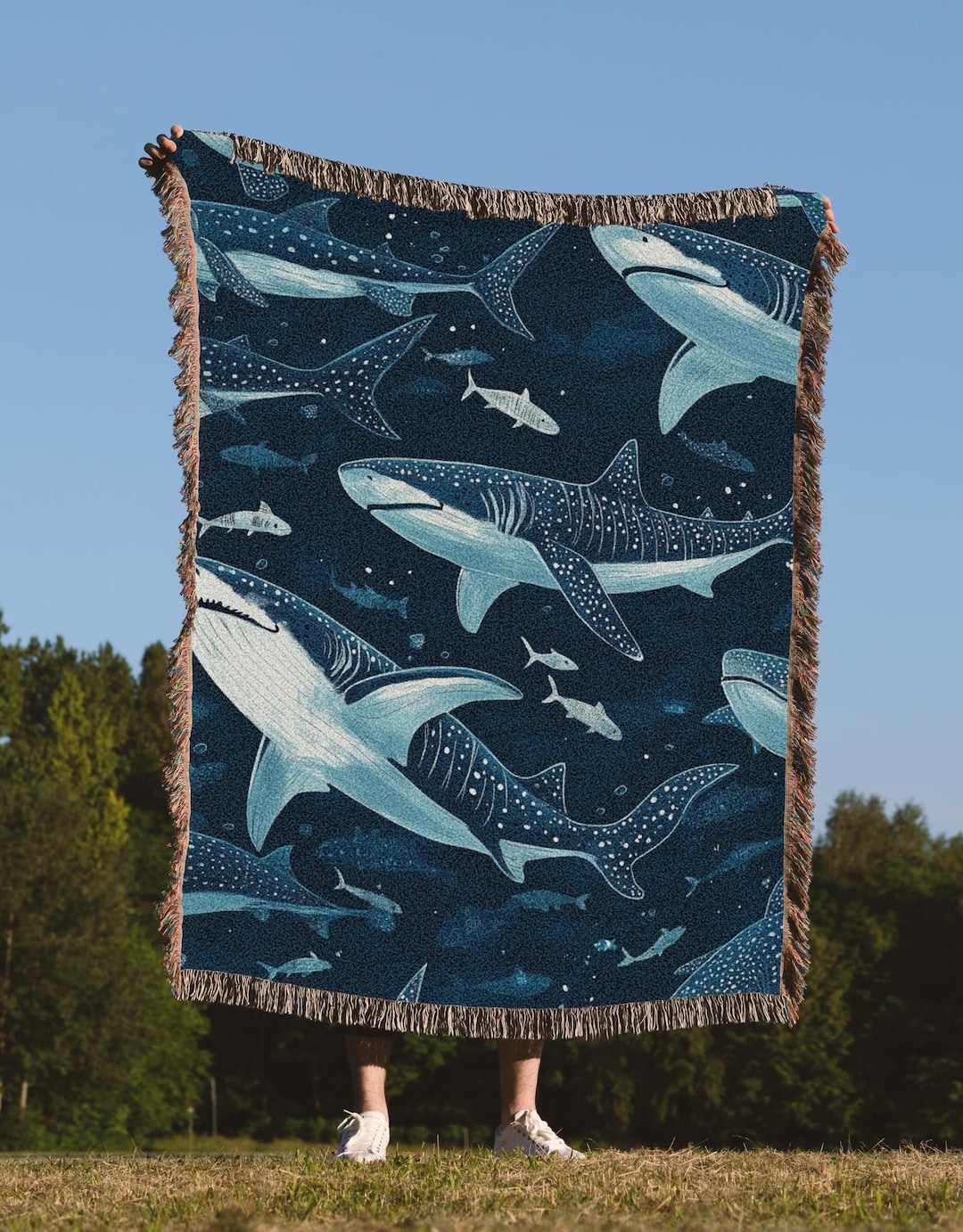 Whale Shark Woven Blanket, Whale Shark Boho Woven Tapestry, Whale Shark ...
