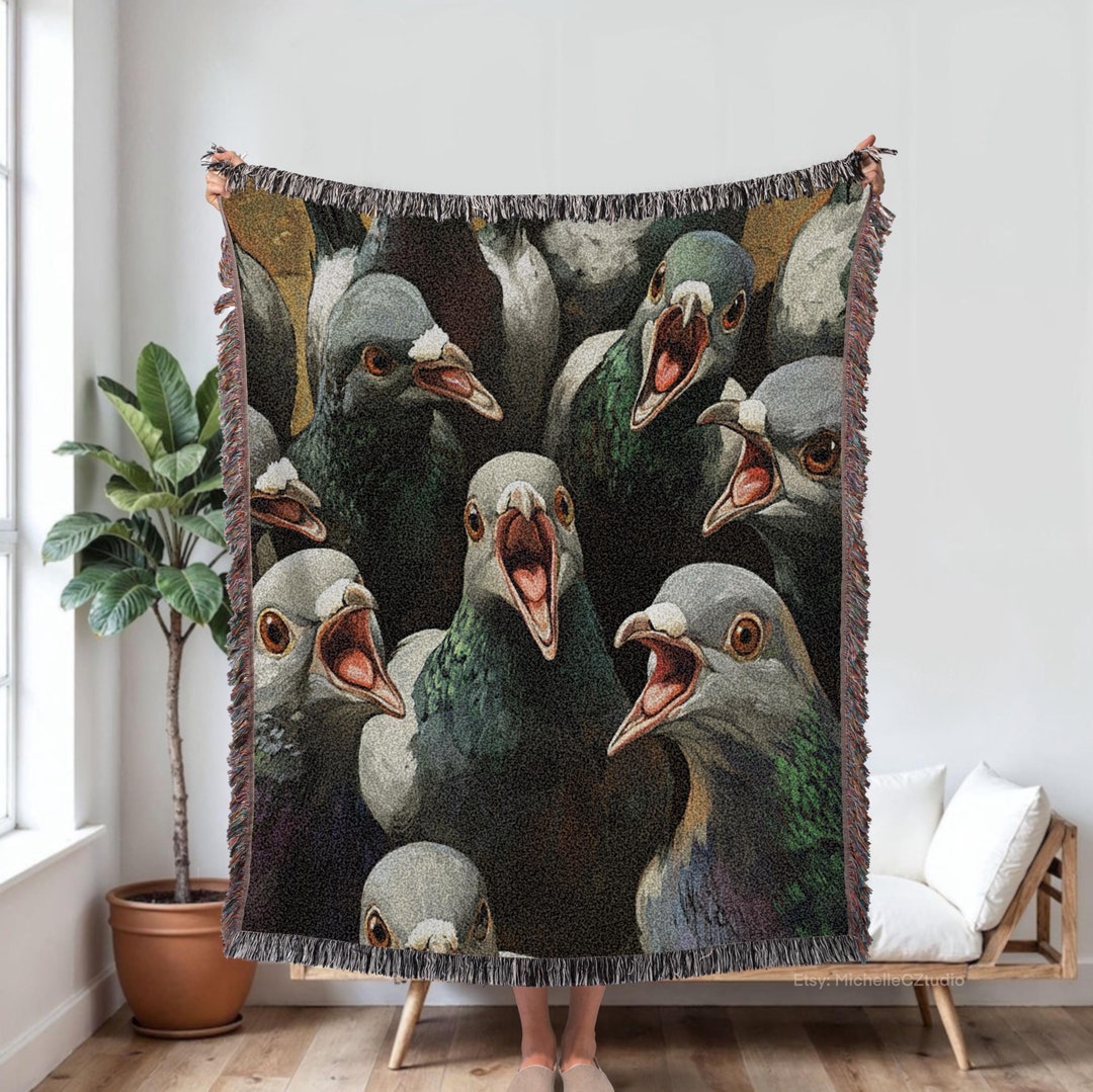 Funny Pigeon Woven Blanket, Bird Group Woven Tapestry, Funny Bird Rug ...