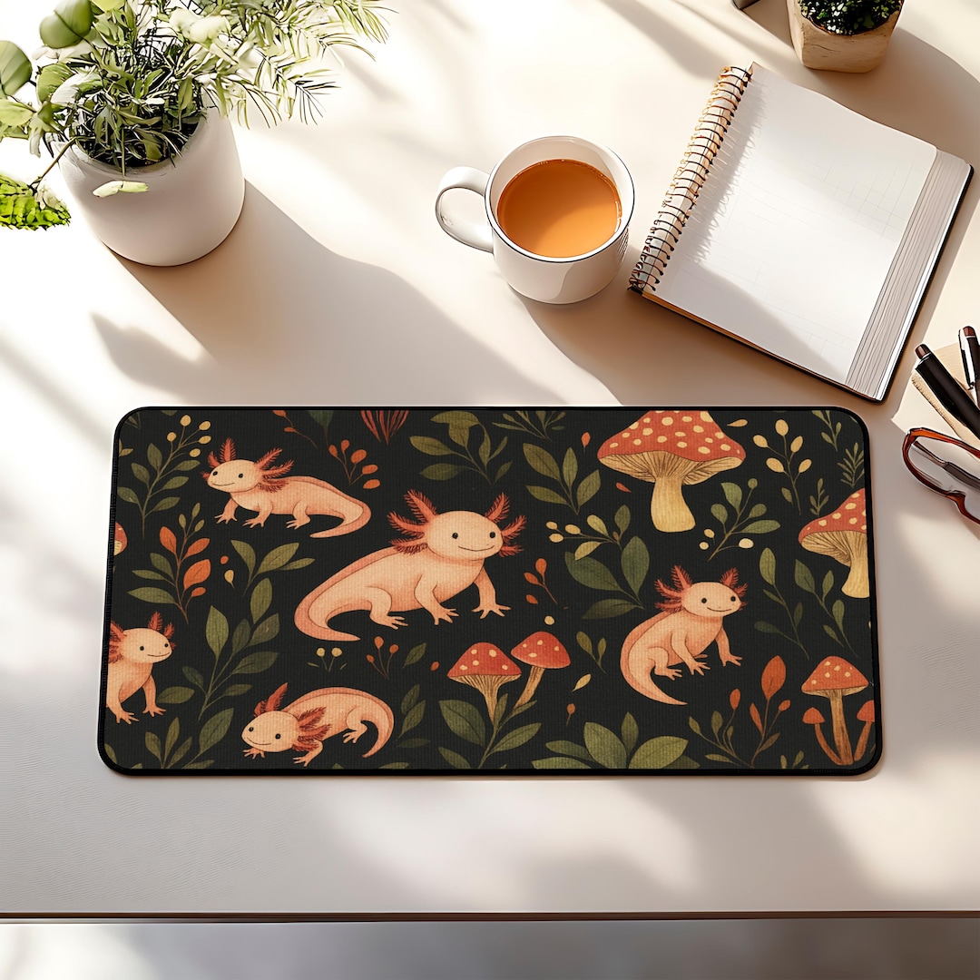 Axolotl Desk Mat, Axolotls and Mushrooms Cottagecore Desk Mat, Axolotl ...