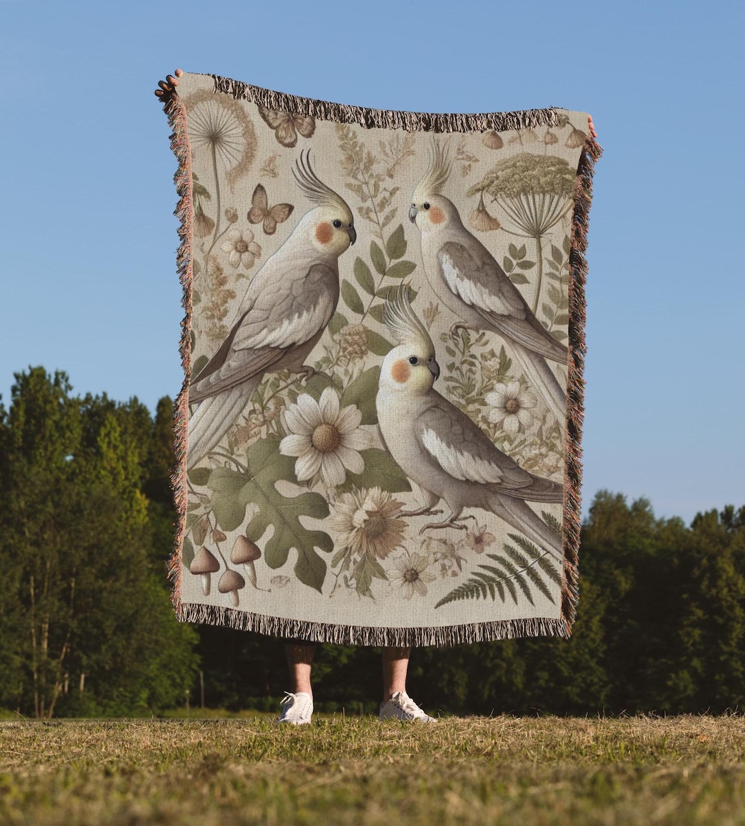 Cockatiel Woven Blanket, Cockatiel Floral Tapestry, Cockatiel Lover ...