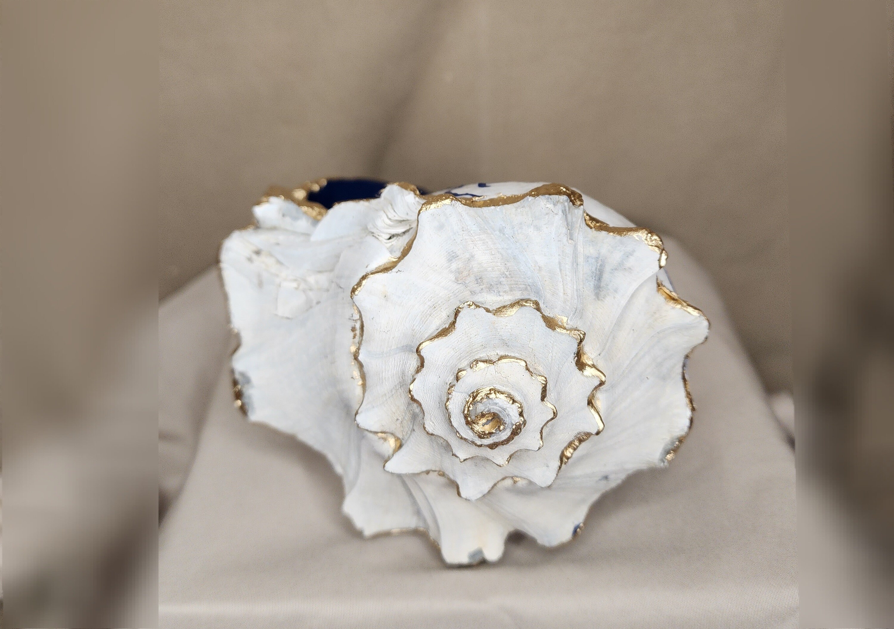 Decoupage Whelk Shell With Gold Trim, Handmade Coastal Decor, Tabletop ...