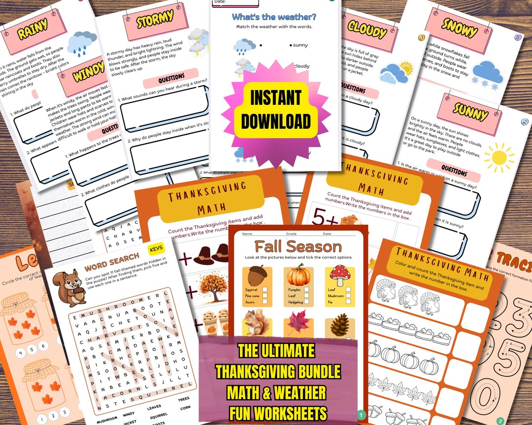 Thanksgiving Math & Weather Worksheets Bundle | Fall Classroom ...