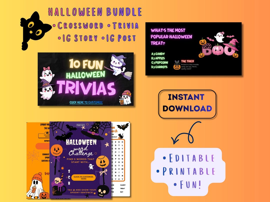 Halloween Trivia Game: Editable IG Templates for Teachers (canva Link ...