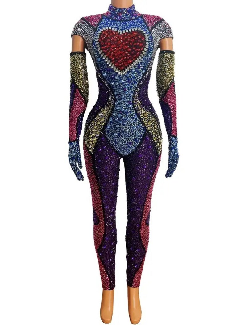 Heart Rhinestone Catsuit - Etsy
