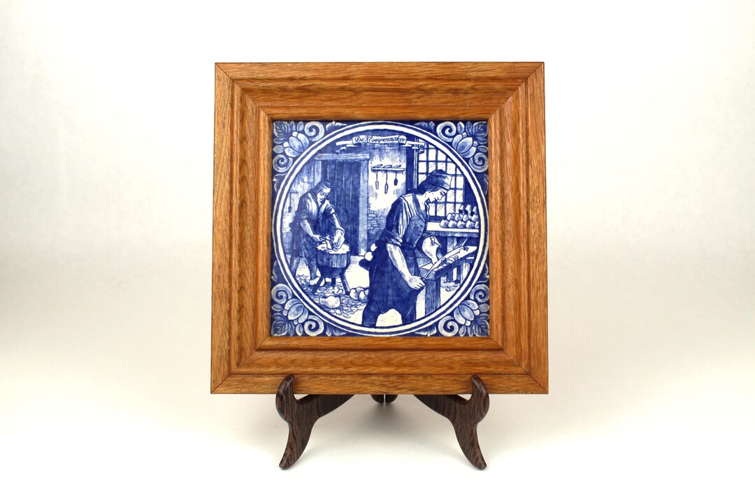 Vintage Dutch Delft Style Ceramic Tile in Wooden Frame – Baker Scene - Etsy