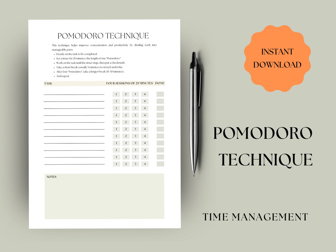Time Management Method, POMODORO, Digital Printable, Effective Time ...