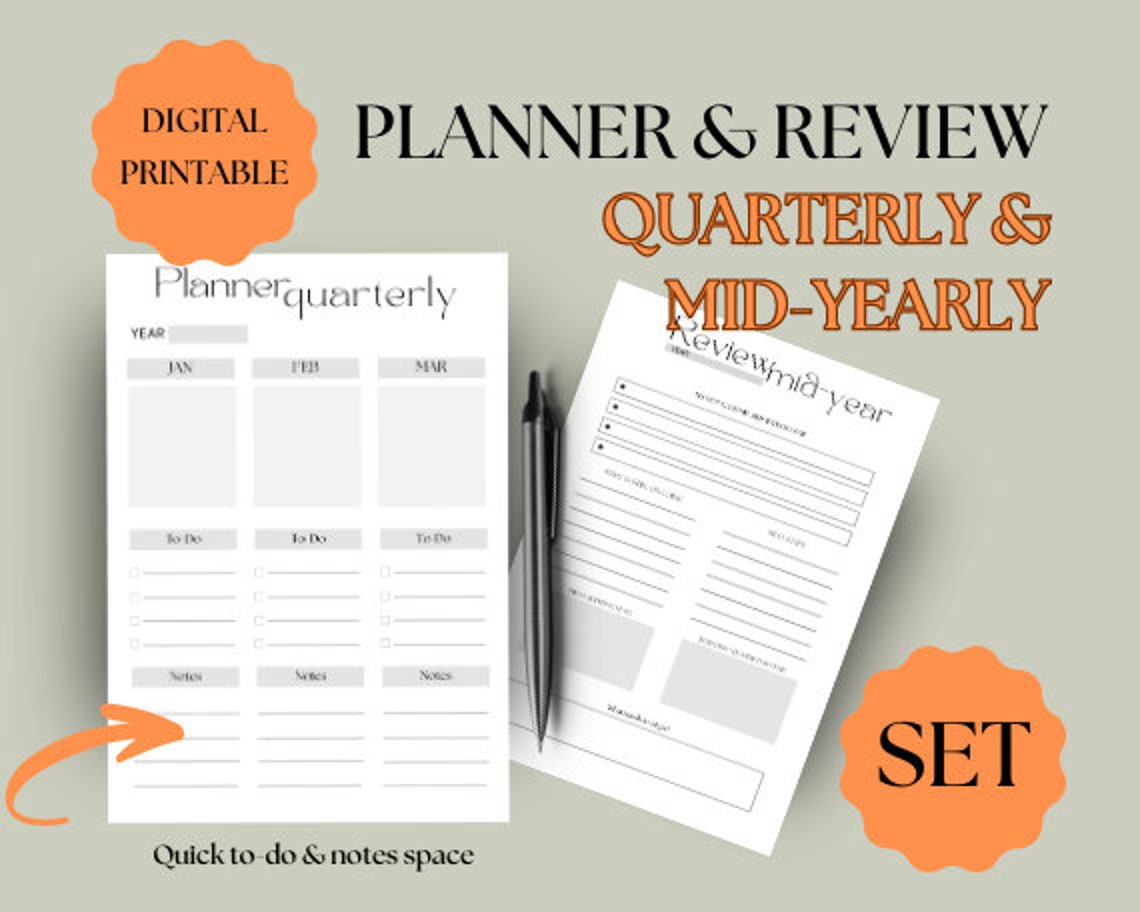 Yearly Planner & Review Digital Printable With Quarterly - Etsy