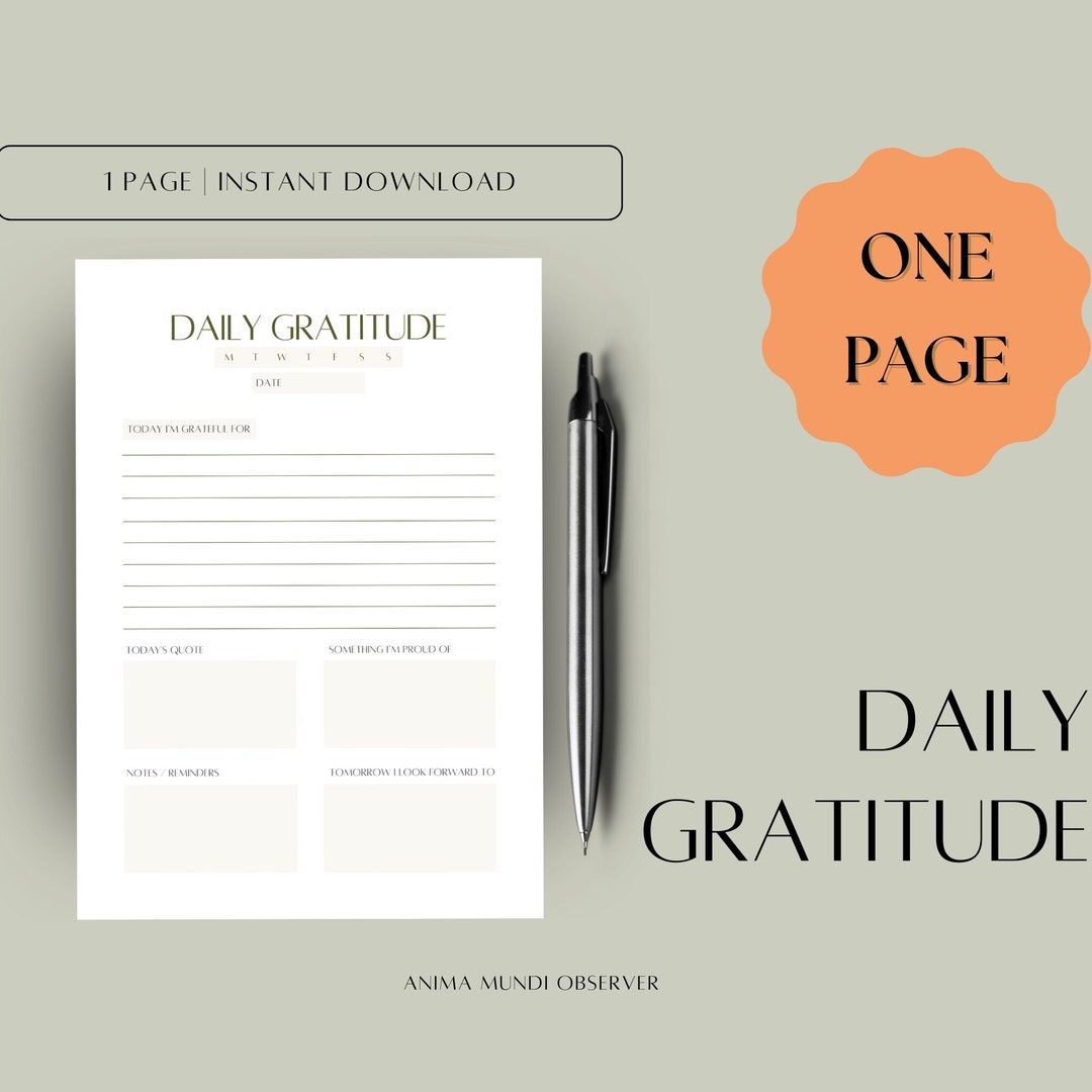 Gratitude Daily One-page Printable Practice Gratitude - Etsy
